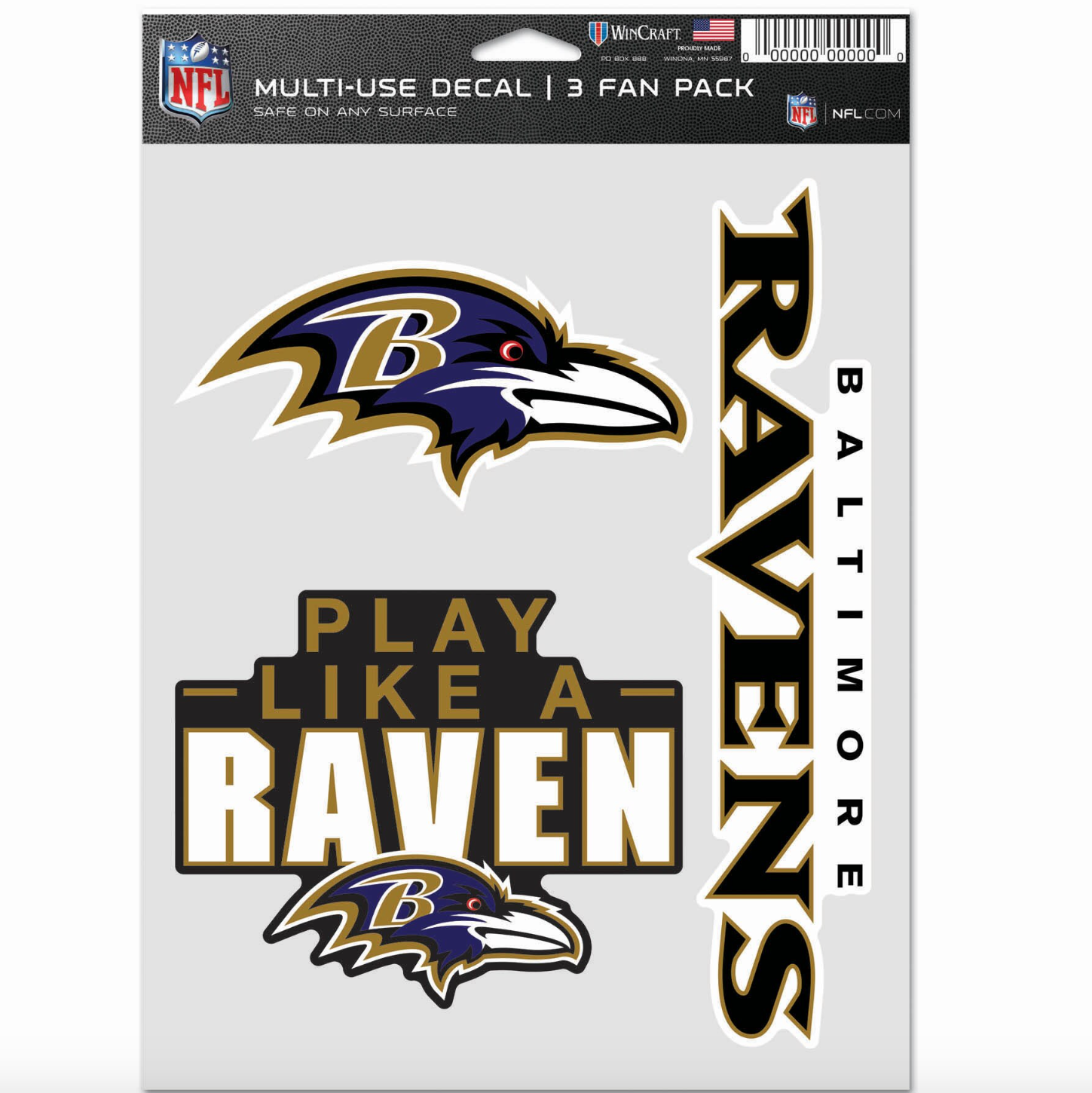 Baltimore Ravens 3pc Fan Multi Use Decal Set | Poor Boys Sports