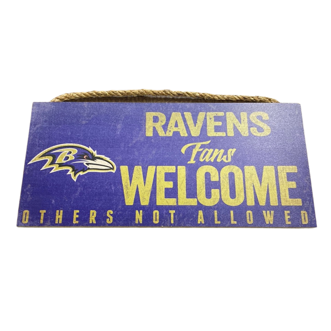 Baltimore Ravens “Fans Welcome” Wooden Sign | Poor Boys Sports